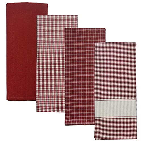 Dunroven House RVARTYRED 20 x 28 in. Variety Kitchen Towel, Red & Cream - Set of 4