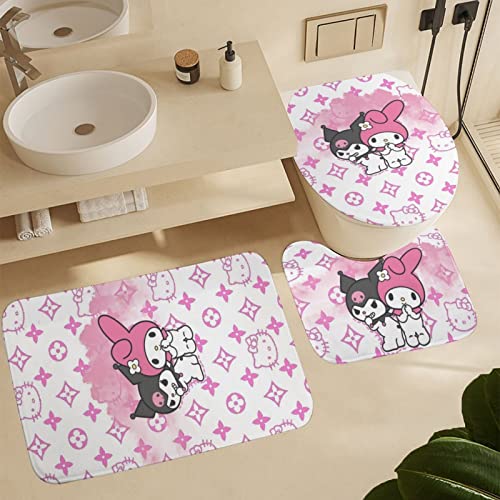 fmsnupz 4PCS Anime Shower Curtain Set, Cute Bathroom Decor with Non-Slip Rugs, Toilet Lid Cover and Bath Mat, Waterproof Fabric Shower Curtains with 12 Hooks, 70.8"x70.8"