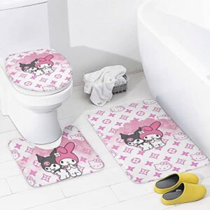 fmsnupz 4PCS Anime Shower Curtain Set, Cute Bathroom Decor with Non-Slip Rugs, Toilet Lid Cover and Bath Mat, Waterproof Fabric Shower Curtains with 12 Hooks, 70.8"x70.8"