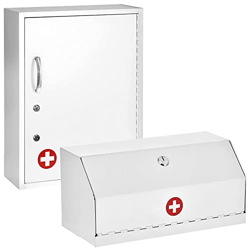 AdirMed Locking Drug Cabinet (White) Medicine Cabinet with Pull-Out Shelf & Document Pocket (White) Bundle