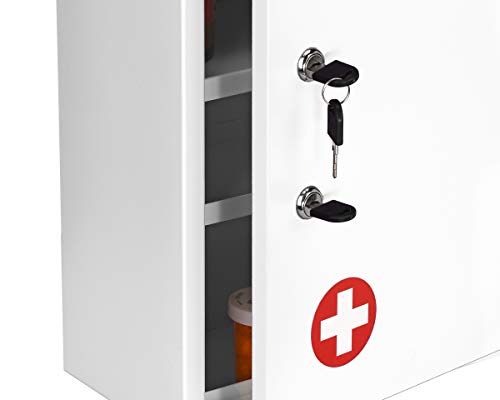 AdirMed Locking Drug Cabinet (White) Medicine Cabinet with Pull-Out Shelf & Document Pocket (White) Bundle