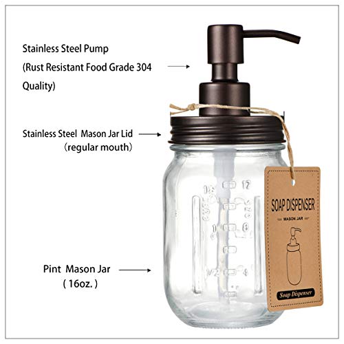 Mason Jar Bathroom Accessories Set - Includes Liquid Hand Soap Dispenser and Qtip Holder Set - Rustic Farmhouse Decor Apothecary Jars Bathroom Countertop and Vanity Organizer (Bronze)