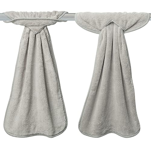 R HORSE 4Pcs Grey Hand Towels with Hanging Loops, Absorbent Coral Fleece Gray Kitchen Hanging Hand Towel Soft Thick Oven Towel Dish Cloth Dry Towel for Kitchen Bathroom