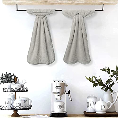 R HORSE 4Pcs Grey Hand Towels with Hanging Loops, Absorbent Coral Fleece Gray Kitchen Hanging Hand Towel Soft Thick Oven Towel Dish Cloth Dry Towel for Kitchen Bathroom