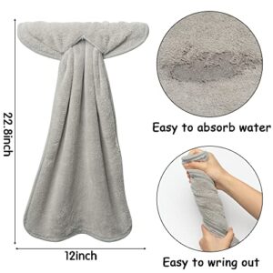 R HORSE 4Pcs Grey Hand Towels with Hanging Loops, Absorbent Coral Fleece Gray Kitchen Hanging Hand Towel Soft Thick Oven Towel Dish Cloth Dry Towel for Kitchen Bathroom