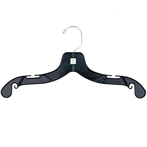 NAHANCO 2414 Junior Plastic Hangers, Super Heavy Weight Shirt Hangers, Swivel Hook, 14" Black (Pack of 100)