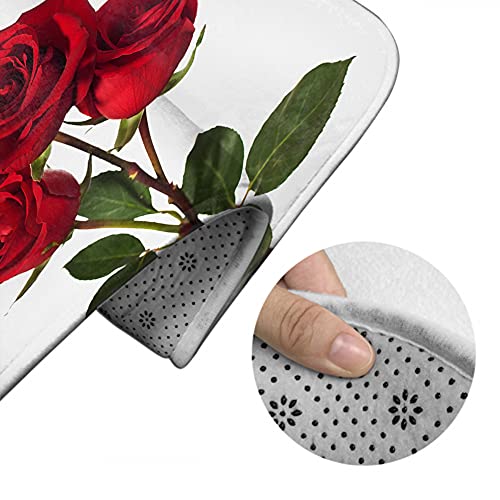 WONDERTIFY Dark Red Three Roses Bathroom Antiskid Pad Beautiful Bouquet Flower 3 Pieces Bathroom Rugs Set, Bath Mat+Contour+Toilet Lid Cover White