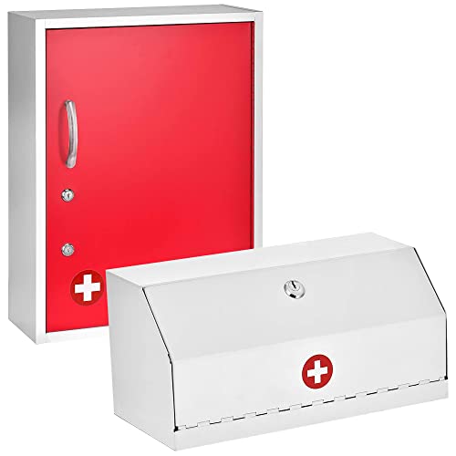 AdirMed Locking Drug Cabinet (White) Medicine Cabinet with Pull-Out Shelf & Document Pocket (Red) Bundle