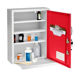 AdirMed Locking Drug Cabinet (White) Medicine Cabinet with Pull-Out Shelf & Document Pocket (Red) Bundle