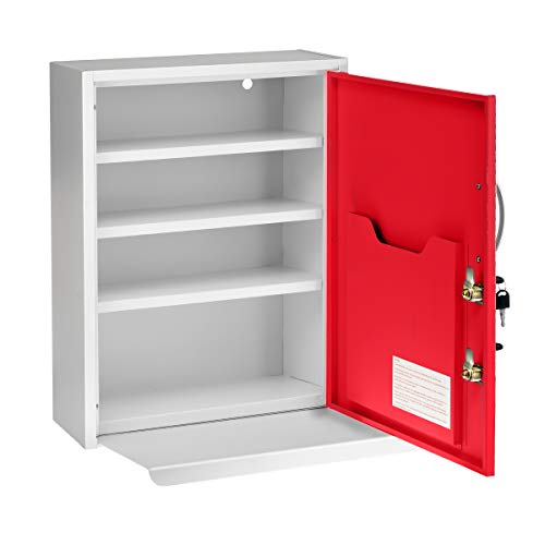 AdirMed Locking Drug Cabinet (White) Medicine Cabinet with Pull-Out Shelf & Document Pocket (Red) Bundle