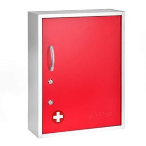 AdirMed Locking Drug Cabinet (White) Medicine Cabinet with Pull-Out Shelf & Document Pocket (Red) Bundle