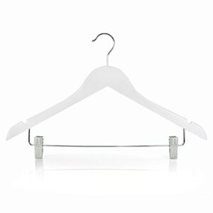 HANGERWORLD 5 Pack White Wooden Hangers with Adjustable Clips 17.7inch Non-Slip with Shoulder Notches