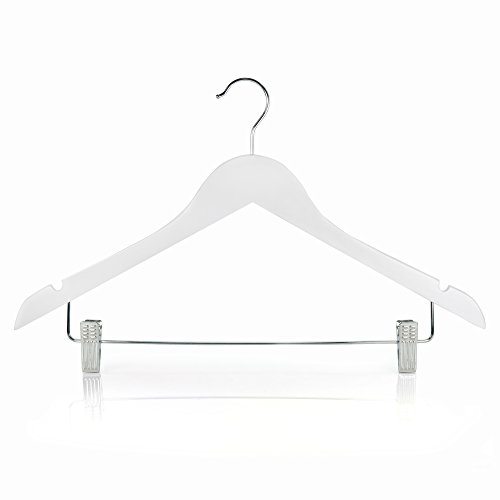 HANGERWORLD 5 Pack White Wooden Hangers with Adjustable Clips 17.7inch Non-Slip with Shoulder Notches