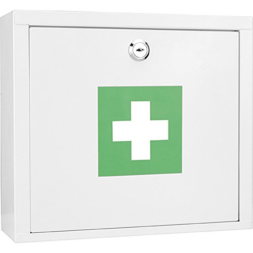 Barska Key Lock Wall Mount Small Security Magnet Erase Pad, Shelf, Stickers Medical Cabinet, White