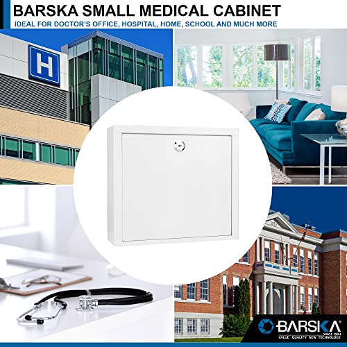 Barska Key Lock Wall Mount Small Security Magnet Erase Pad, Shelf, Stickers Medical Cabinet, White