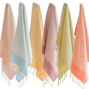 chicon turkish hand towel set of 6 (23x40) | 100% organic cotton turkish towels for bathroom | hand towels bulk | decorative kitchen hand towels for face, hair, gym, yoga, tea, kitchen - multi colors