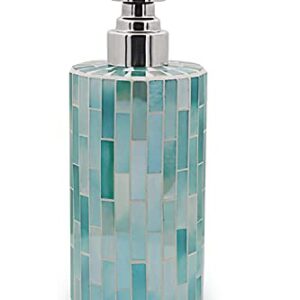 LushAccents Bathroom Accessories Set, 5-Piece Decorative Glass Bathroom Accessories Set, Soap Dispenser, Vanity Tray, Jar, Toothbrush Holder, Tumbler, Elegant Green Mosaic Glass