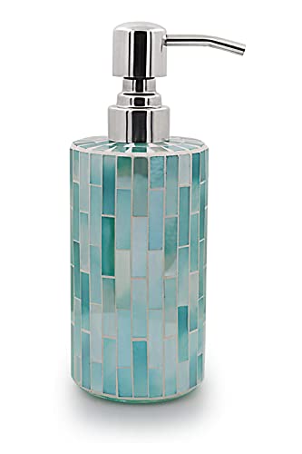 LushAccents Bathroom Accessories Set, 5-Piece Decorative Glass Bathroom Accessories Set, Soap Dispenser, Vanity Tray, Jar, Toothbrush Holder, Tumbler, Elegant Green Mosaic Glass