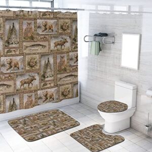 zmcongz cabin bathroom sets with shower curtain and rugs and accessories owl fishing moose deer bear country rustic with non-slip rugs toilet lid cover and bath mat bathroom decor set, 72x72 inch