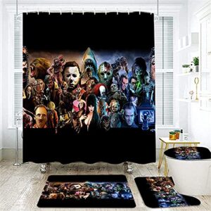 4pcs classic horror movies characters shower curtain sets with non slip rugs,toilet lid cover and bath mat,waterproof durable bathroom decor bath curtains 12 hooks zmylxcj