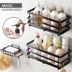 WeeProp 3 Pack Shower Caddy, Bathroom Shower Organizer with Soap Holder, 16 Hooks, Adhesive Shower Shelf for Inside Shower with High Fence, Rustproof Stainless Steel Shower Storage Rack(Black)