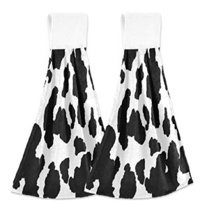 qilmy funny cow kitchen towels, 2pcs super soft absorbent hanging hang towels or dishcloths, bathroom hand towels 12x17inches