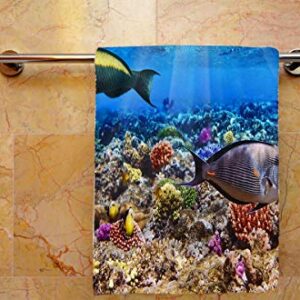 Swono Underwater World Hand Towel Coral and Fish in The Red Sea Polyester Hand Towels for Home Bathroom Kitchen Hand Face Gym Spa Hotel 30"X15"