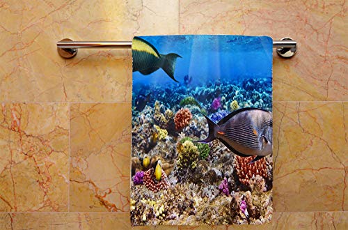 Swono Underwater World Hand Towel Coral and Fish in The Red Sea Polyester Hand Towels for Home Bathroom Kitchen Hand Face Gym Spa Hotel 30"X15"