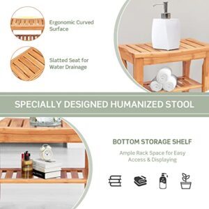 GLACER Shower Bench Bamboo with Extra Storage Shelf, Waterproof Bathroom Shower Stool with Efficient Storage Rack for Indoor or Outdoor Use (19" x 10.5" x 17.6")