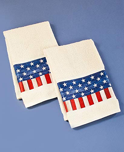 The Lakeside Collection American Flag Bathroom Hand Towels - Patriotic Restroom Accent - Set of 2