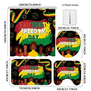 Juneteenth Bathroom Shower Curtain Set June 19 1865 African American Emancipation Black Freedom Celebration Bathroom Sets with Rugs(Bath Mat,U Shape and Toilet Lid Cover Mat) and 12 Hooks