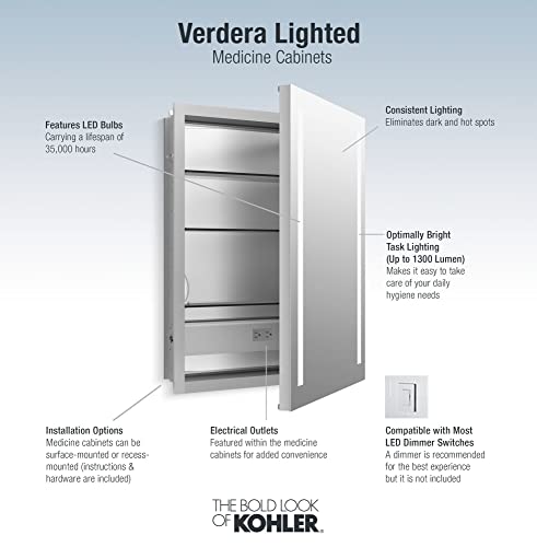 Verdera 24 in. x 30 in. Surface-Mount Lighted Medicine Cabinet & 99012-NA K-99012-NA Verdera Side Mirror Kit for Surface Mount Installation, 30.00 x 3.44 x 1.13 inches