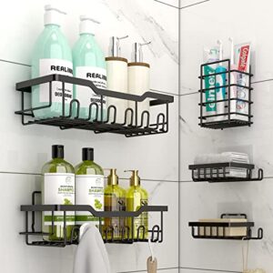 realinn shower caddy, [5-pack] shower shelves for inside shower, adhesive shower organizer, no drilling rustproof stainless steel bathroom caddy, large capacity shower rack, black