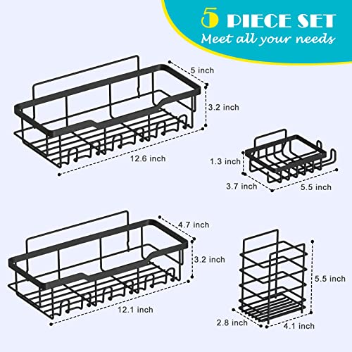 REALINN Shower Caddy, [5-Pack] Shower Shelves for Inside Shower, Adhesive Shower Organizer, No Drilling Rustproof Stainless Steel Bathroom Caddy, Large Capacity Shower Rack, Black