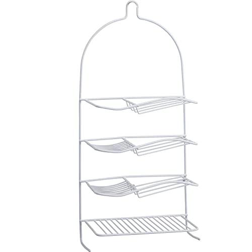 Bath Bliss Shower 4 Tier Shower Caddy | 4 Tier Shelves | Soap Dish Holder | Razor Slots | Wash Cloth Hook | Loofah Hook | White | Rust Resistant | Bathroom Accessories