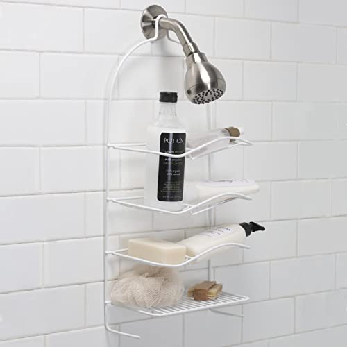 Bath Bliss Shower 4 Tier Shower Caddy | 4 Tier Shelves | Soap Dish Holder | Razor Slots | Wash Cloth Hook | Loofah Hook | White | Rust Resistant | Bathroom Accessories