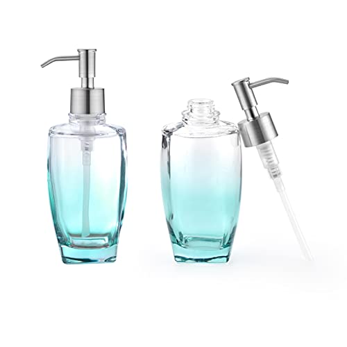 Rzoeox Bathroom Accessory Set, Lead-Free Glass 5-Piece Bath Ensemble Gift Includes Soap Dispenser,Toothbrush Holder, Tumbler, Soap Dish for Home, Office, Superior Hotel, Gradient Lake Green