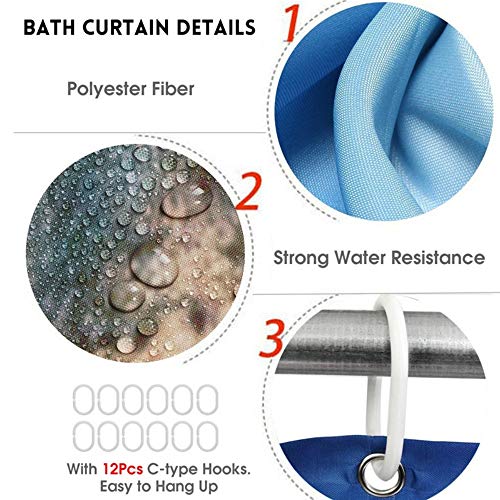 Marble Shower Curtain with Bath Mats Sets, 4 Pcs Washable Bathroom Décor Set with Toilet Lid Cover, Non-Slip Rugs, Absorbent Pedestal Pads and Waterproof Shower Curtains with Hooks (Gray+Black)