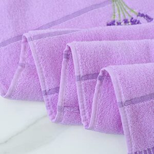 Pidada Hand Towels Set of 4 Lavender Floral Pattern 100% Cotton Soft Absorbent Decorative Towels for Bathroom 13.8 x 29.5 Inch (2 White 2 Purple)