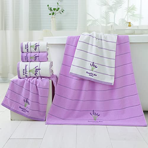 Pidada Hand Towels Set of 4 Lavender Floral Pattern 100% Cotton Soft Absorbent Decorative Towels for Bathroom 13.8 x 29.5 Inch (2 White 2 Purple)