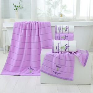 Pidada Hand Towels Set of 4 Lavender Floral Pattern 100% Cotton Soft Absorbent Decorative Towels for Bathroom 13.8 x 29.5 Inch (2 White 2 Purple)