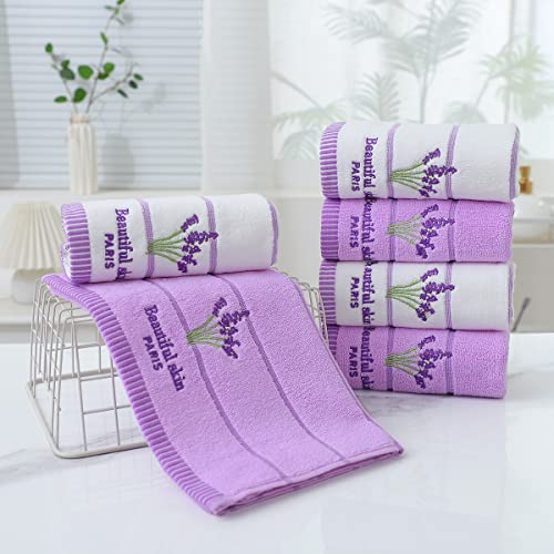 Pidada Hand Towels Set of 4 Lavender Floral Pattern 100% Cotton Soft Absorbent Decorative Towels for Bathroom 13.8 x 29.5 Inch (2 White 2 Purple)