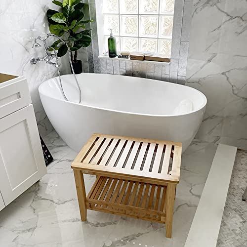 HUILI Shower Bench, Shower Chair with Shelf 24 x 15 x 18 '', Bathroom Bench, Furniture, Shower Benches for InsideShower, Shoe Organizer or Entryway Bench