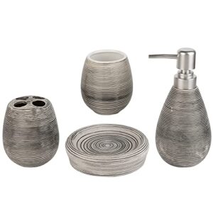 MyGift 4 Piece Textured Ceramic Brown Bathroom Accessory Set Includes Soap Dish, Dispenser, Toothbrush Holder and Tumbler