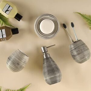 MyGift 4 Piece Textured Ceramic Brown Bathroom Accessory Set Includes Soap Dish, Dispenser, Toothbrush Holder and Tumbler