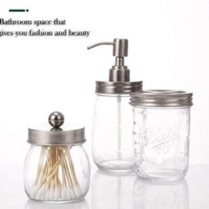 AINEKUI Mason Jar Bathroom Accessories Set 4 Pcs, Lotion Soap Dispenser, Toothbrush Holder, 2 Cotton Swab Jars, Suitable for Home Decoration in Bathroom and Kitchen