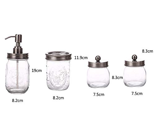 AINEKUI Mason Jar Bathroom Accessories Set 4 Pcs, Lotion Soap Dispenser, Toothbrush Holder, 2 Cotton Swab Jars, Suitable for Home Decoration in Bathroom and Kitchen