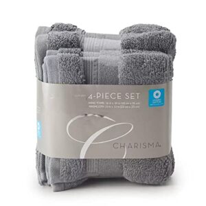 charisma luxury towels, 4 piece set 2 hand towels and 2 wash cloths, gunmetal grey