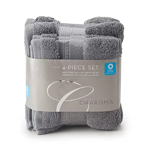 Charisma Luxury Towels, 4 Piece Set 2 Hand Towels and 2 Wash Cloths, Gunmetal Grey