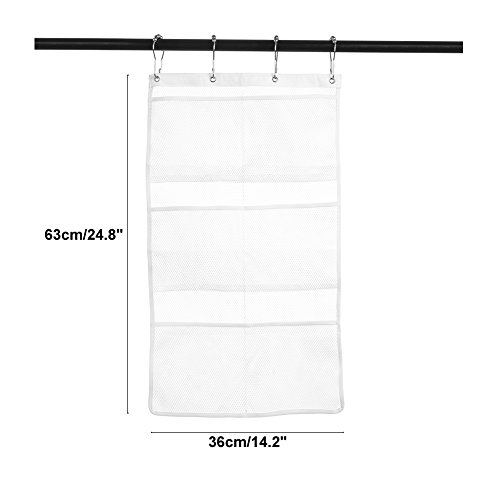 Bsagve 2 Pack Mesh Hanging Caddy Organizer with 6 Pockets, Shower Curtain Rod Liner Hanging Organizer Storage Pockets Bathroom Hanger Organizer, Bath Toy Holder Organizer with Portable 4 Rings